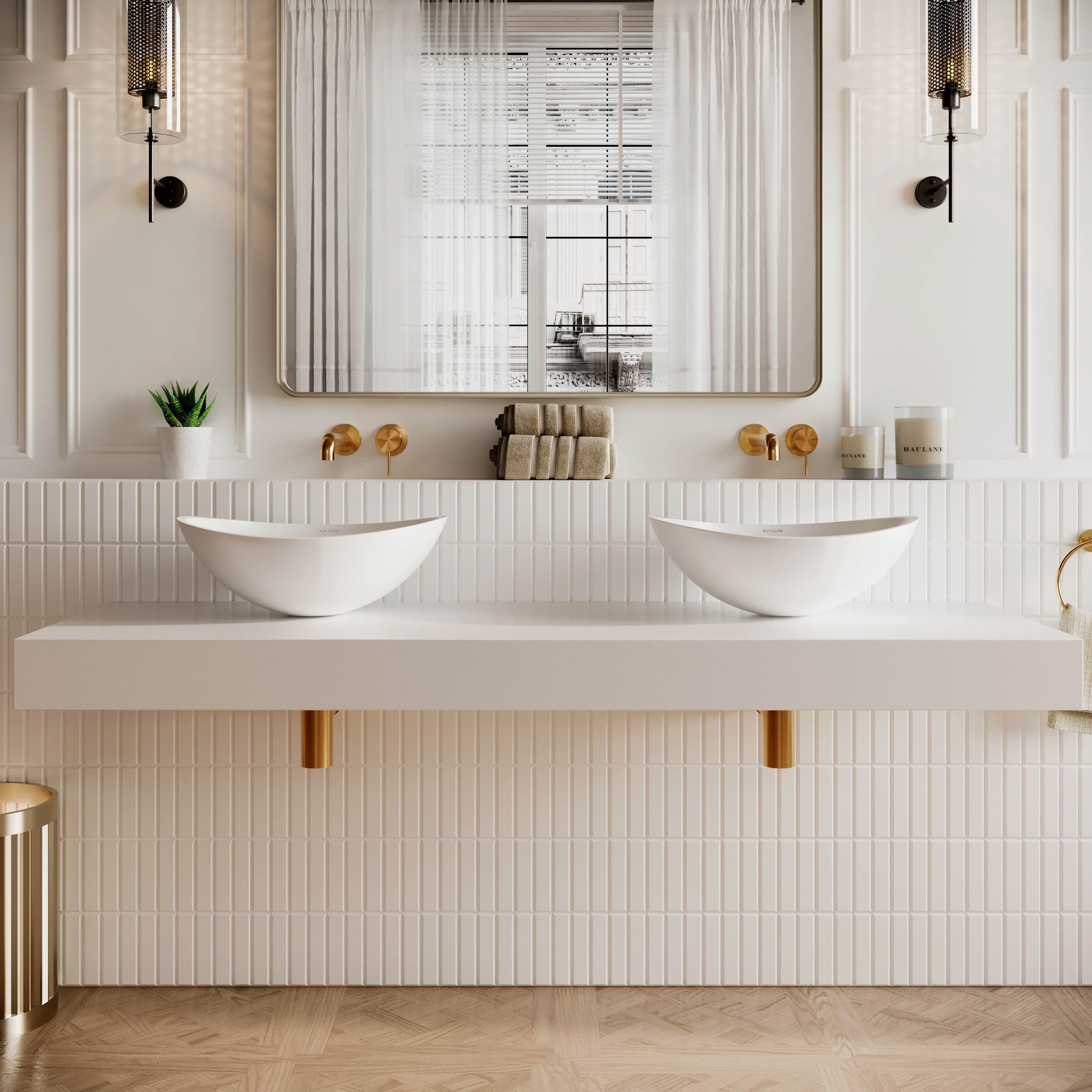 Wall Hung Stone Countertop Basin Shelf - White / 1500mm