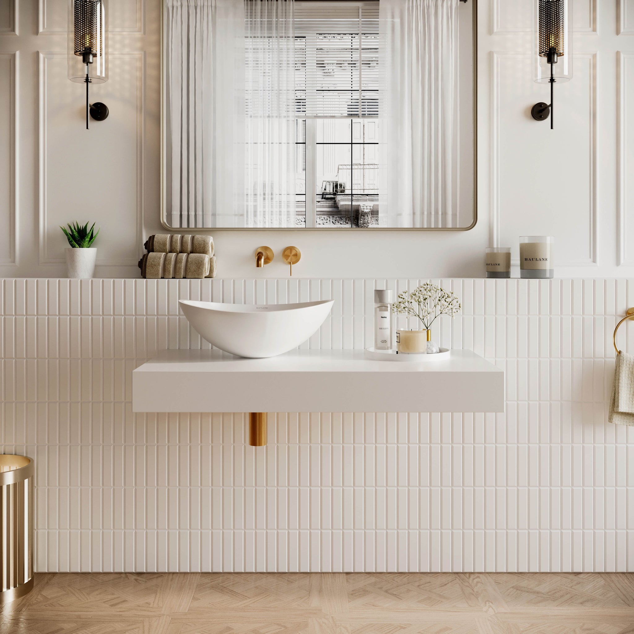 Wall Hung Stone Countertop Basin Shelf - White / 900mm