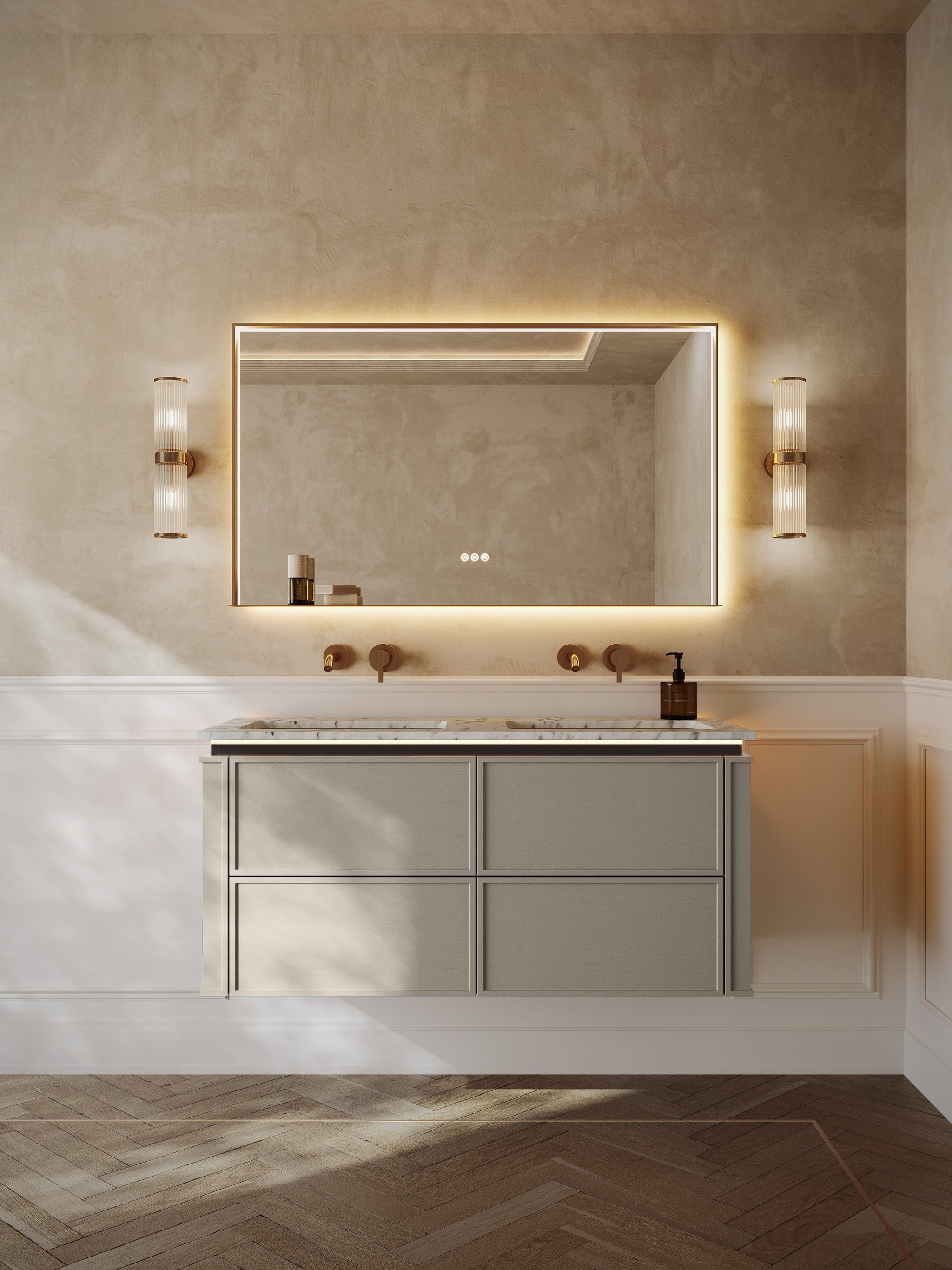 Linea | Vanity Unit with Carrara Marble Worktop, Integrated LED & Cera